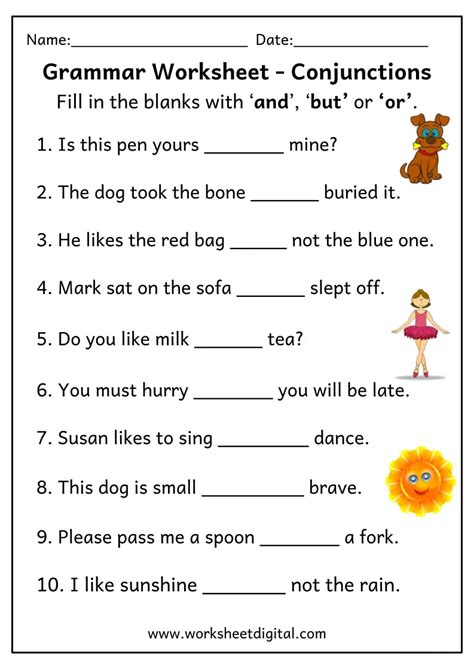 Conjunctions Conjunctions Worksheet 2nd Grade Worksheets Grammar