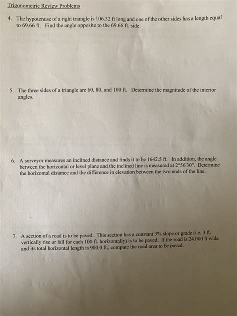 Trigonometric Review Problems The Hypotenuse Of A Chegg