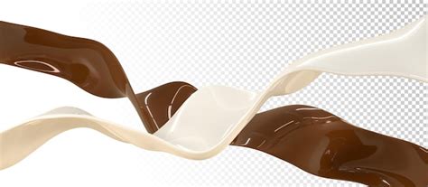 우유와 초콜릿은 크림 요거트와 어두운 뜨거운 초코의 색과 갈색 파동으로 흐르고 액체 반이는 질감 3d 렌더링 달한 음식 가나치