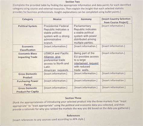 solved section two [complete the provided table by finding