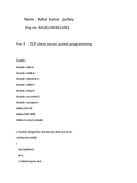 Tcp Client Server Program Demonstrating Chat Functionality Between A