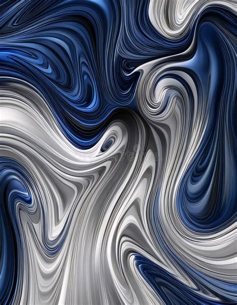 Abstract Fluid Metallic Form With Swirling Patterns In Shades Of Blue White And Gray