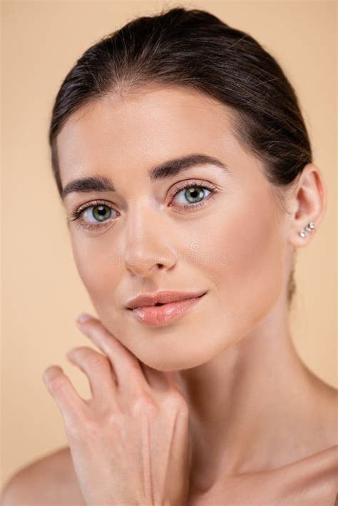 Close Up Portrait Of Woman Touching Stock Image Image Of Model Face