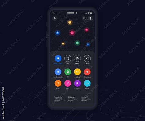 Mobile Map Gps Navigation App Dark Mode Ux Ui Concept Smartphone Map