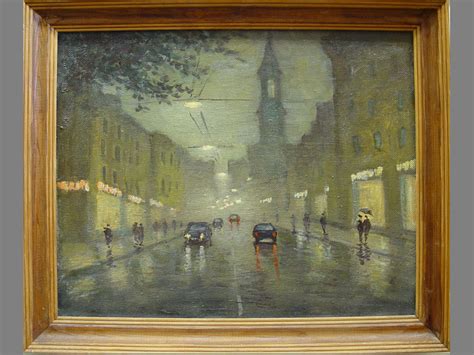 Неизвестный художник «Ноябрьский вечер холст масло 1989 г 40 × 50 см — Антикварная лавка в