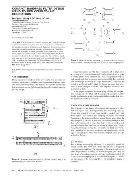 Pdf Compact Bandpass Filter Design Using Folded Coupled Line Resonators