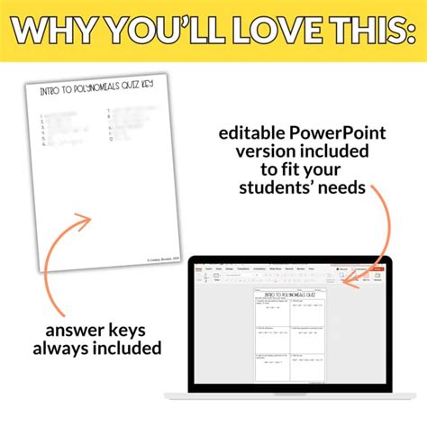Intro To Polynomials Quiz With Answer Key And Editable Powerpoint For 9th 11th