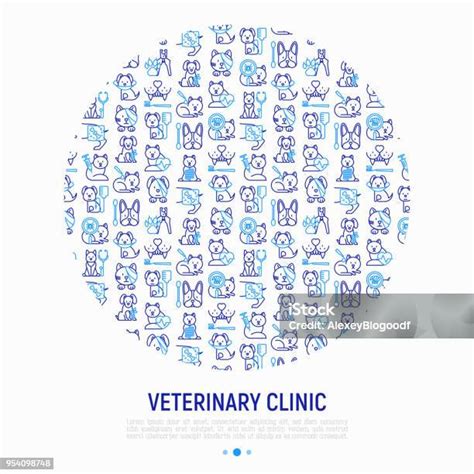 원 선 아이콘에서에서 수의학 클리닉 개념 다리 보호 고리 사출 심장학 귀 청소 발톱 깎기 눈 수혈에 붕대 벡터 일러스트 레이 션 X 레이에 대한 스톡 벡터 아트 및 기타