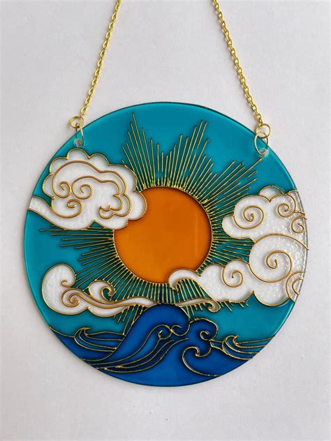 Stained Glass Sun Cloud Sea Suncatcher For Window Hangings Glass