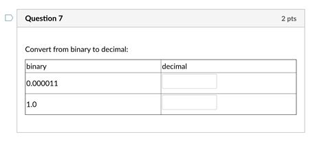 Solved Question 7 2 Pts Convert From Binary To Decimal