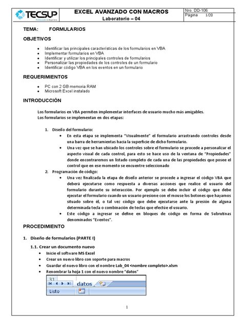 Lab04 Macros Ii Formularios Pdf Microsoft Excel Visual Basic