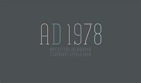 얇은 줄에서 글꼴 복고풍 스타일의 알파벳 오래된 응축 된 문자와 숫자 벡터 일러스트 10eps 디자인에 대한 스톡 벡터 아트 및