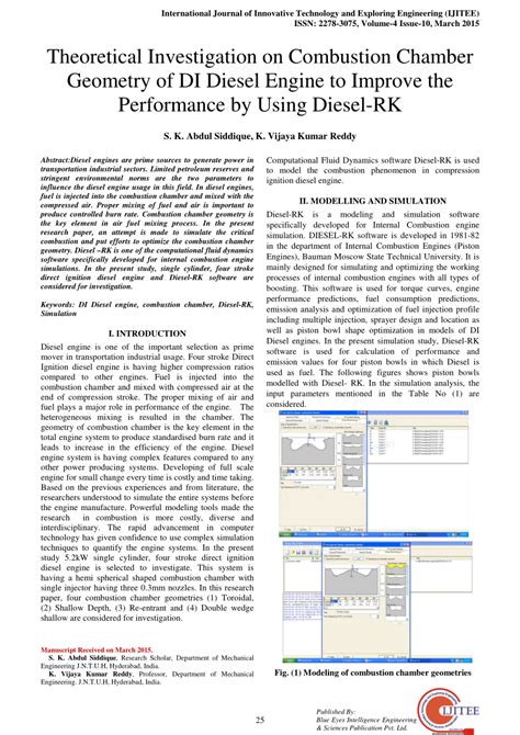 Pdf Theoretical Investigation On Combustion Chamber Geometry Of Di Diesel Engine To Improve
