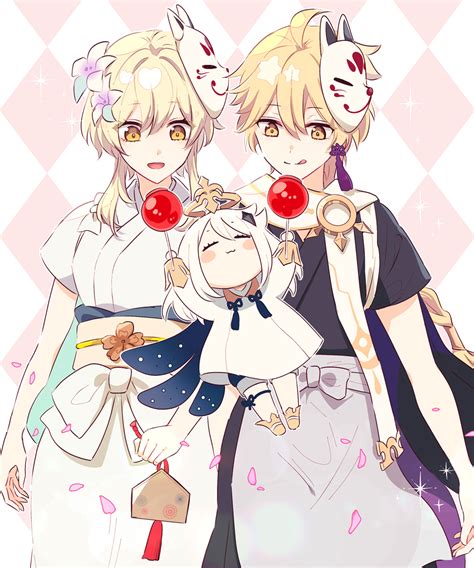 Lumine Aether Paimon Lumine Aether And 1 More Genshin Impact Drawn By Uro Urooooboe