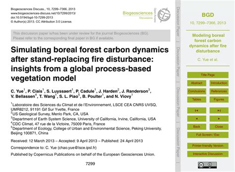 Pdf Simulating Boreal Forest Carbon Dynamics After Stand Replacing Fire Disturbance Insights