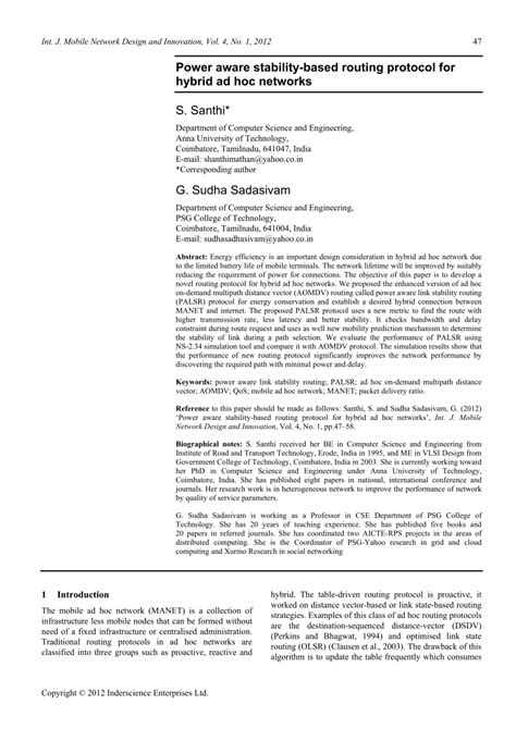 PDF Power Aware Stability Based Routing Protocol For Hybrid Ad Hoc Networks