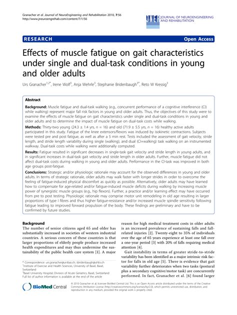 Pdf Effects Of Muscle Fatigue On Gait Characteristics Under Single And Dual Task Conditions In