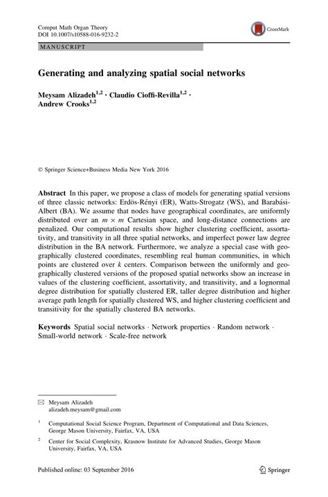 Pdf Generating And Analyzing Spatial Social Networks