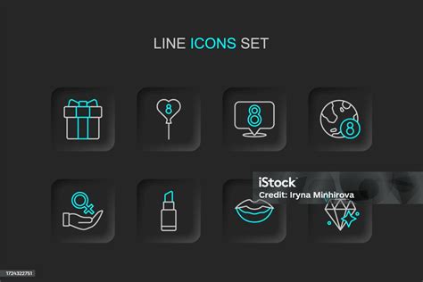 세트 라인 다이아몬드 웃는 입술 립스틱 여성 성별 기호 세계 여성의 날 3 월 8 일 풍선 및 선물 상자 및 하트 아이콘 벡터 3월에 대한 스톡 벡터 아트 및 기타 이미지