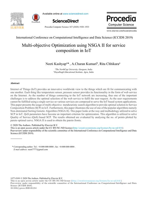 Pdf Multi Objective Optimization Using Nsga Ii For Service