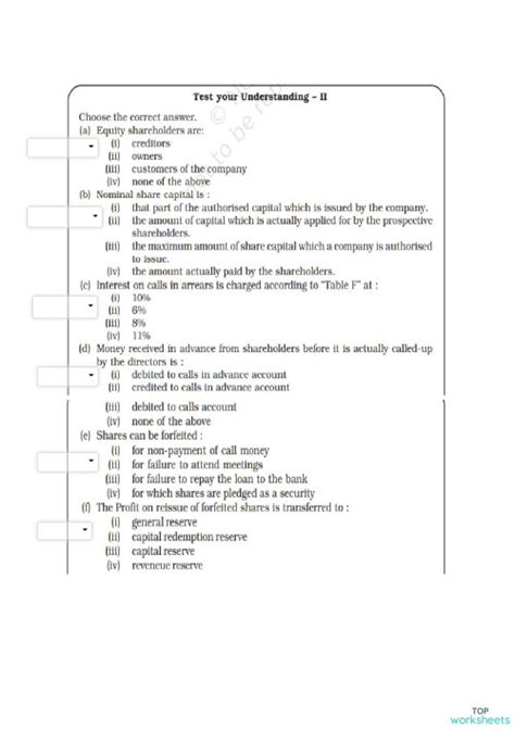 Recapitulation Issue Of Shares Ncert Test 2 Interactive Worksheet