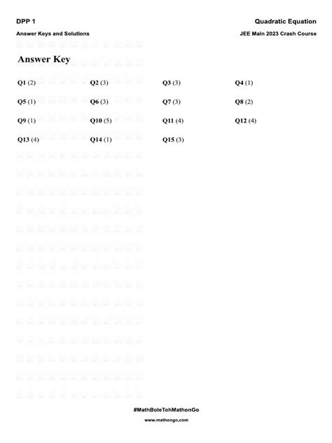 Quadratic Equation Dpp 1 Solutions Pdf