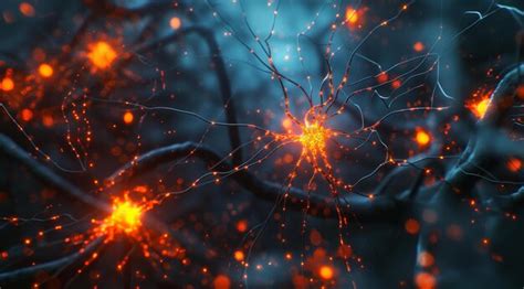 glowing neural network with orange and blue color palette premium ai