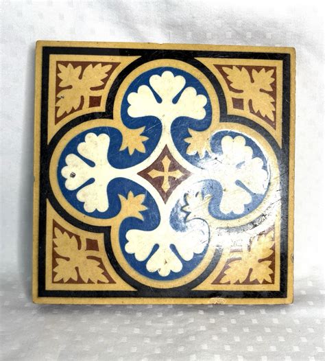 Antique Encaustic Tile 6” X 6” X 1”thick Possibly Minton And Co Ebay
