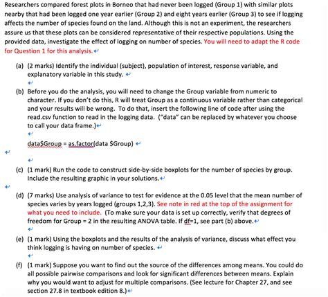 Solved Researchers Compared Forest Plots In Borneo That Had Chegg Com