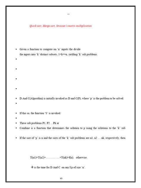 ii i cse advanced data structures algorithms unit iv divide and conquer