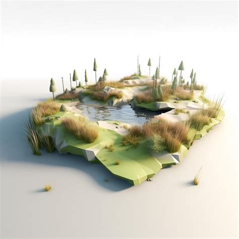 Premium Photo A Digital Drawing Of A Small Island With A Pond And Trees