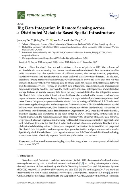 pdf big data integration in remote sensing across a distributed