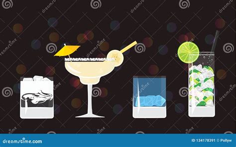 White Russian Daiquiri Blue Lagoon And Mojito Stock Vector