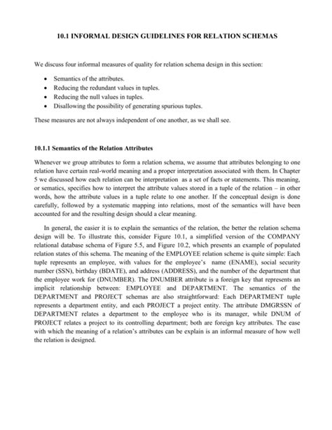 10 1 Informal Design Guidelines For Relation Schemas