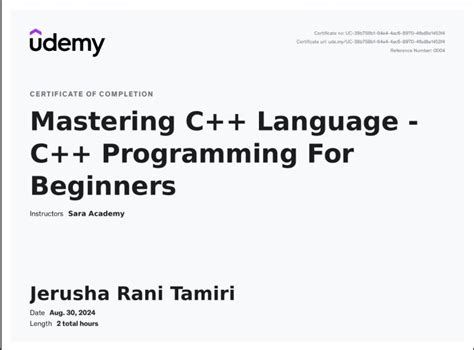 Jerusha Rani Tamiri On Linkedin Cplusplus Programming Udemy Learningjourney Skillbuilding