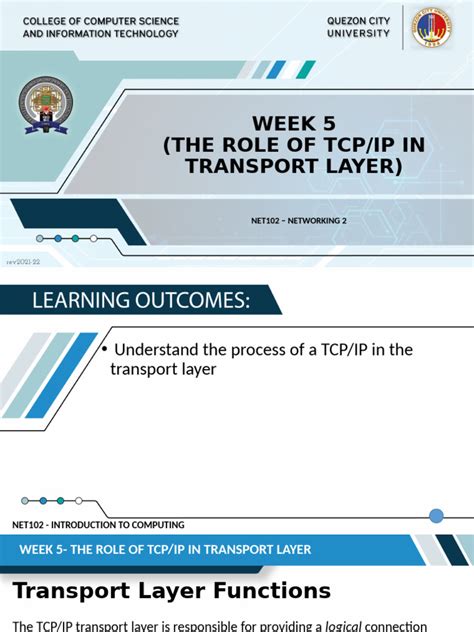 Net102 Week No5 Role Of Tcp In Transport Layer Pdf Transmission Control Protocol Port