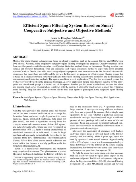 Efficient Spam Filtering System Based On Smart Cooperative Subjective