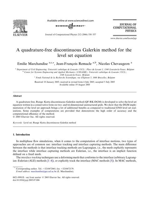 Pdf A Quadrature Free Discontinuous Galerkin Method For The Level Set Equation
