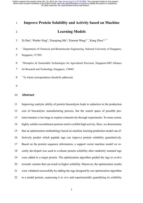 Pdf Improve Protein Solubility And Activity Based On Machine Learning