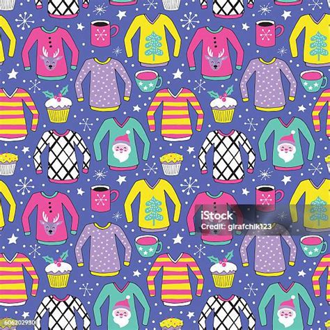 크리스마스 못생긴 스웨터 원활한 패턴 디자인 손 그리기 벡터 경쟁에 대한 스톡 벡터 아트 및 기타 이미지 경쟁 어글리