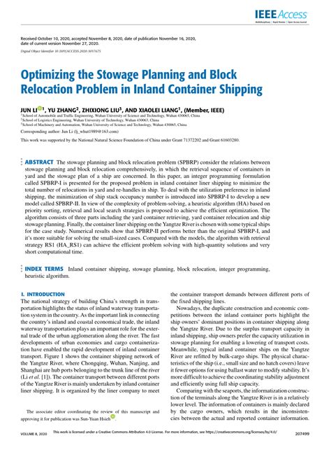 Pdf Optimizing The Stowage Planning And Block Relocation Problem In Inland Container Shipping