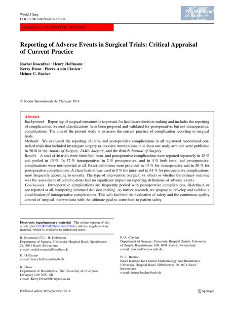 Pdf Reporting Of Adverse Events In Surgical Trials Critical Appraisal Of Current Practice