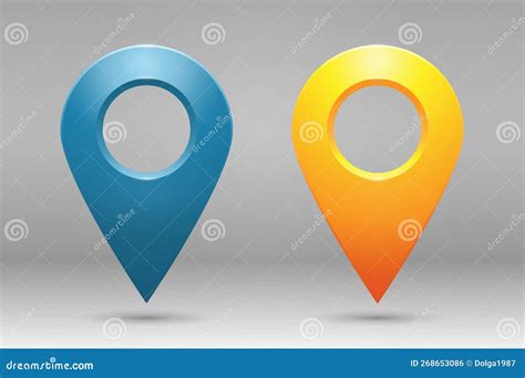 Realistic Geolocation Icons In Yellow And Blue On A Gradient Background Stock Vector