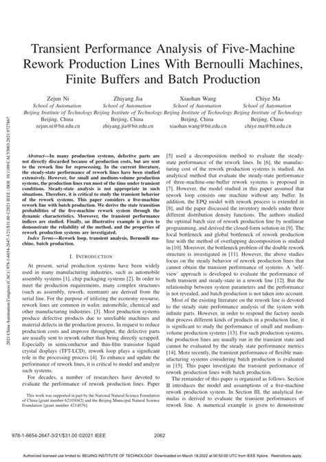 Pdf Transient Performance Analysis Of Five Machine Rework Production Lines With Bernoulli