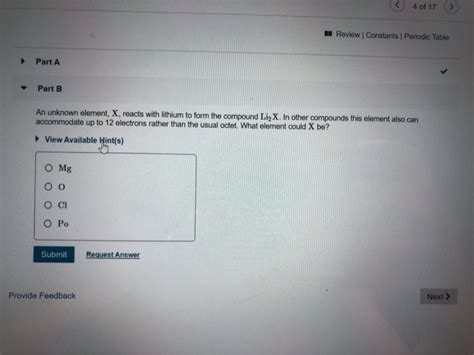 Solved 4 Of 17 Review Constants Periodic Table Part A Part Chegg Com