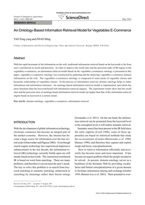 Pdf An Ontology Based Information Retrieval Model For Vegetables E Commerce