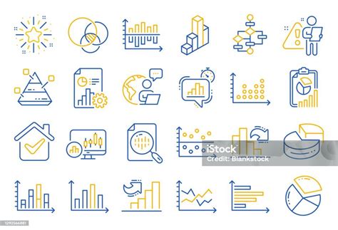 차트 및 다이어그램 라인 아이콘입니다 3d 차트 블록 다이어그램 및 도트 플롯 그래프 아이콘 집합입니다 벡터 그래프에 대한 스톡 벡터 아트 및 기타 이미지 Istock
