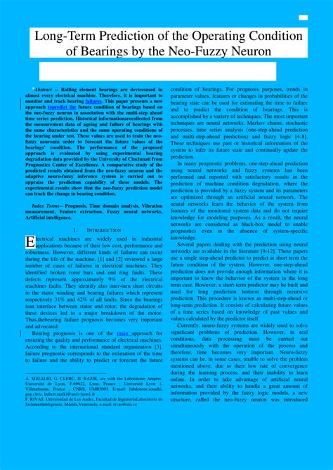 Pdf Long Term Prediction Of Bearing Condition By The Neo Fuzzy Neuron