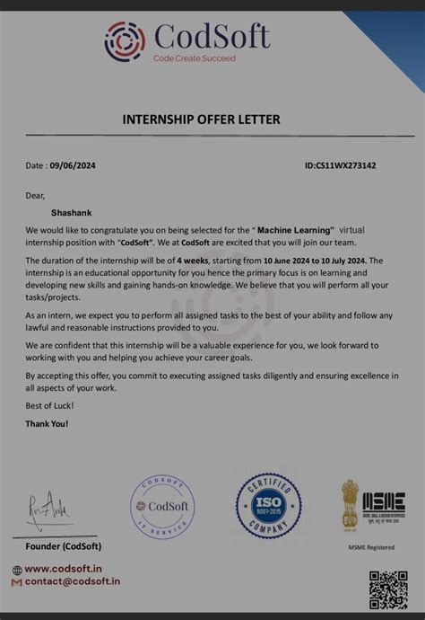 Shashank Dhiman On Linkedin Machinelearning Internship Codsoft Careergrowth Techjourney
