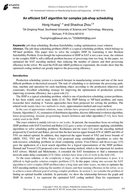 Pdf An Efficient Sat Algorithm For Complex Job Shop Scheduling